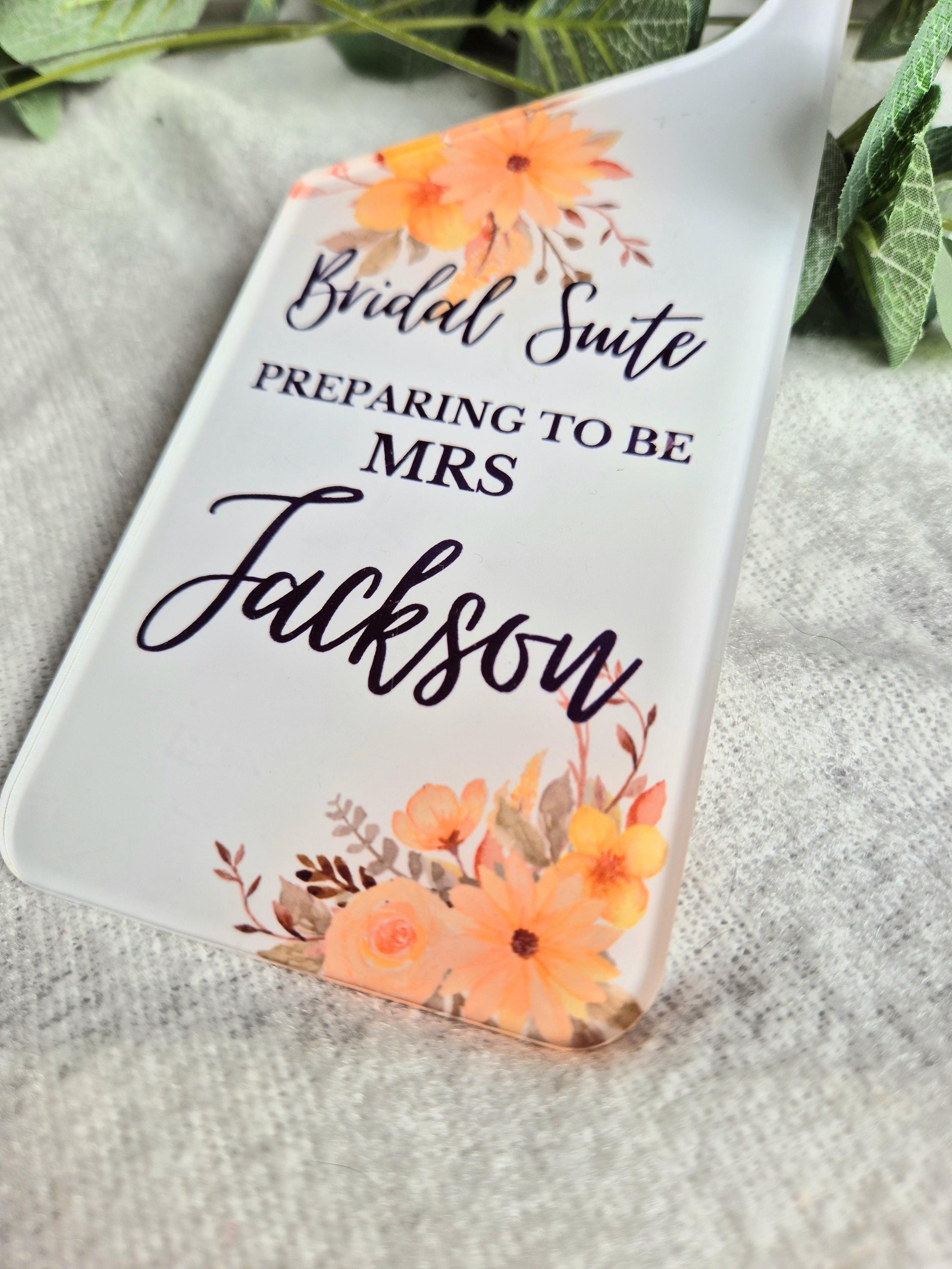 Personalized Bridal Suite Door Hanger: Orange Floral Acrylic Wedding ...