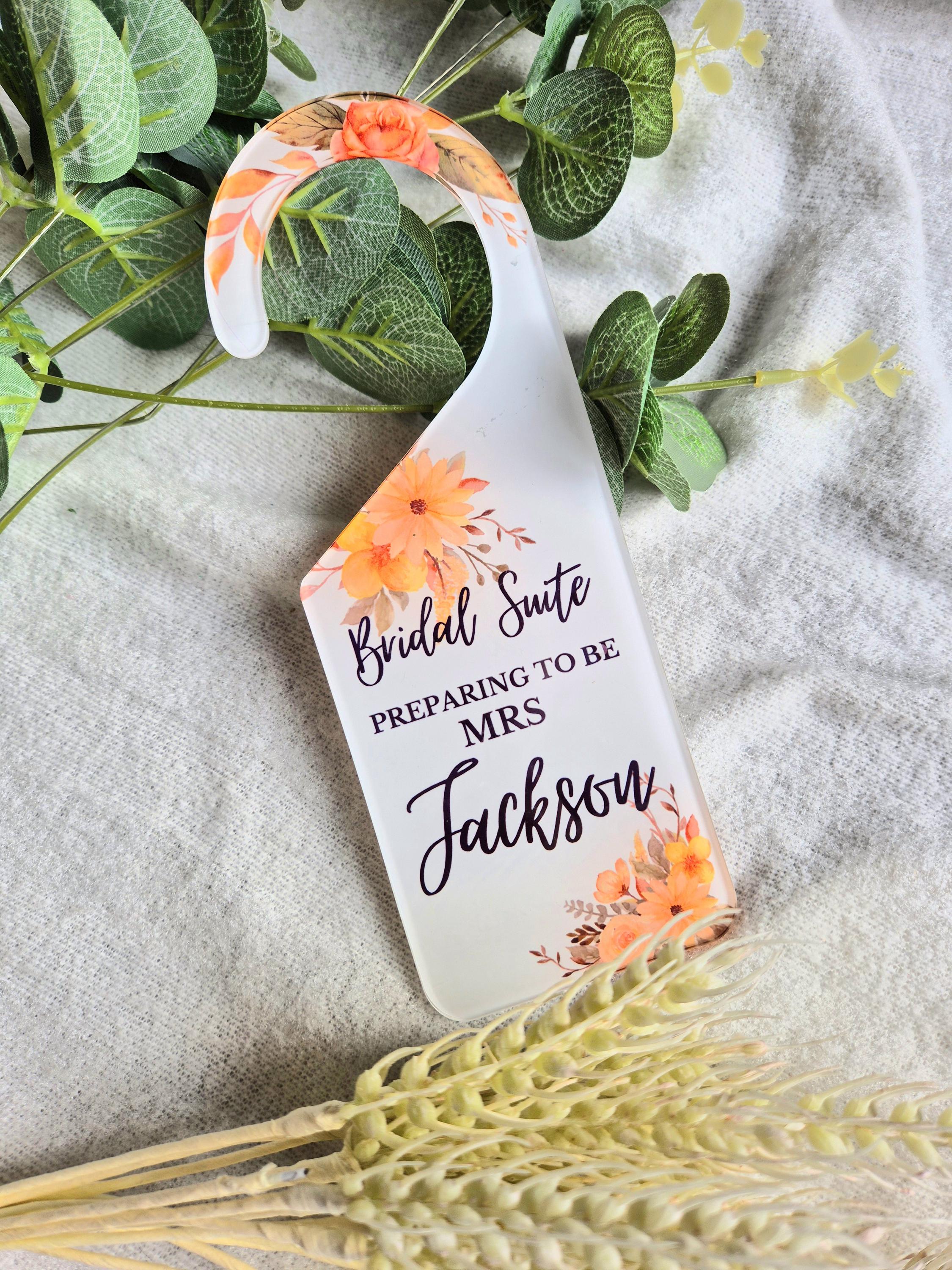 Personalized Bridal Suite Door Hanger: Orange Floral Acrylic Wedding ...