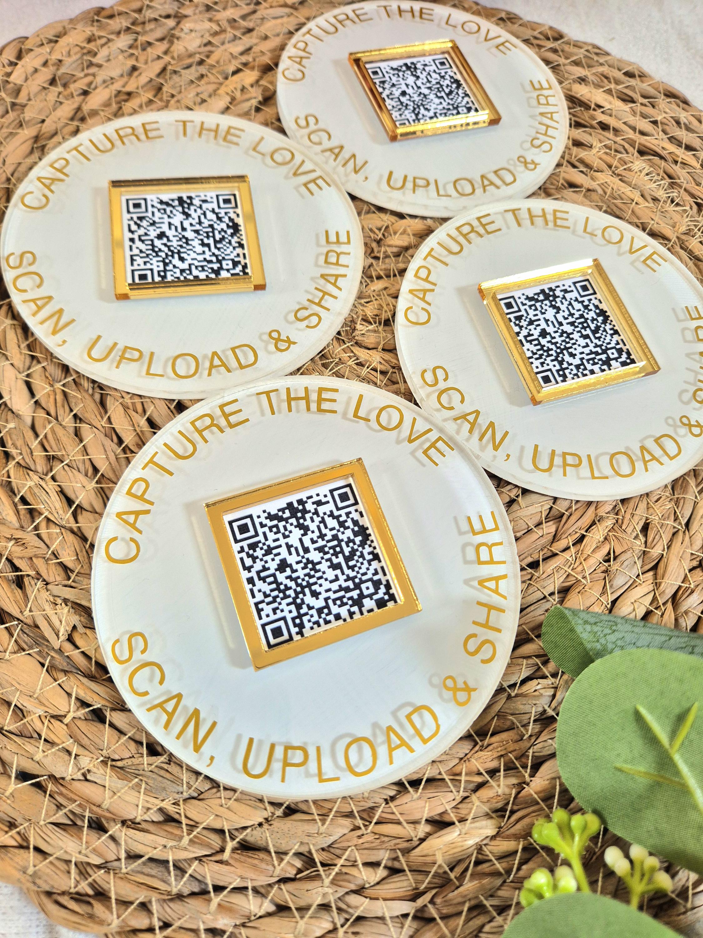 Wedding Photo Upload QR Code Discs: Painted Acrylic Table Decor - Etsy