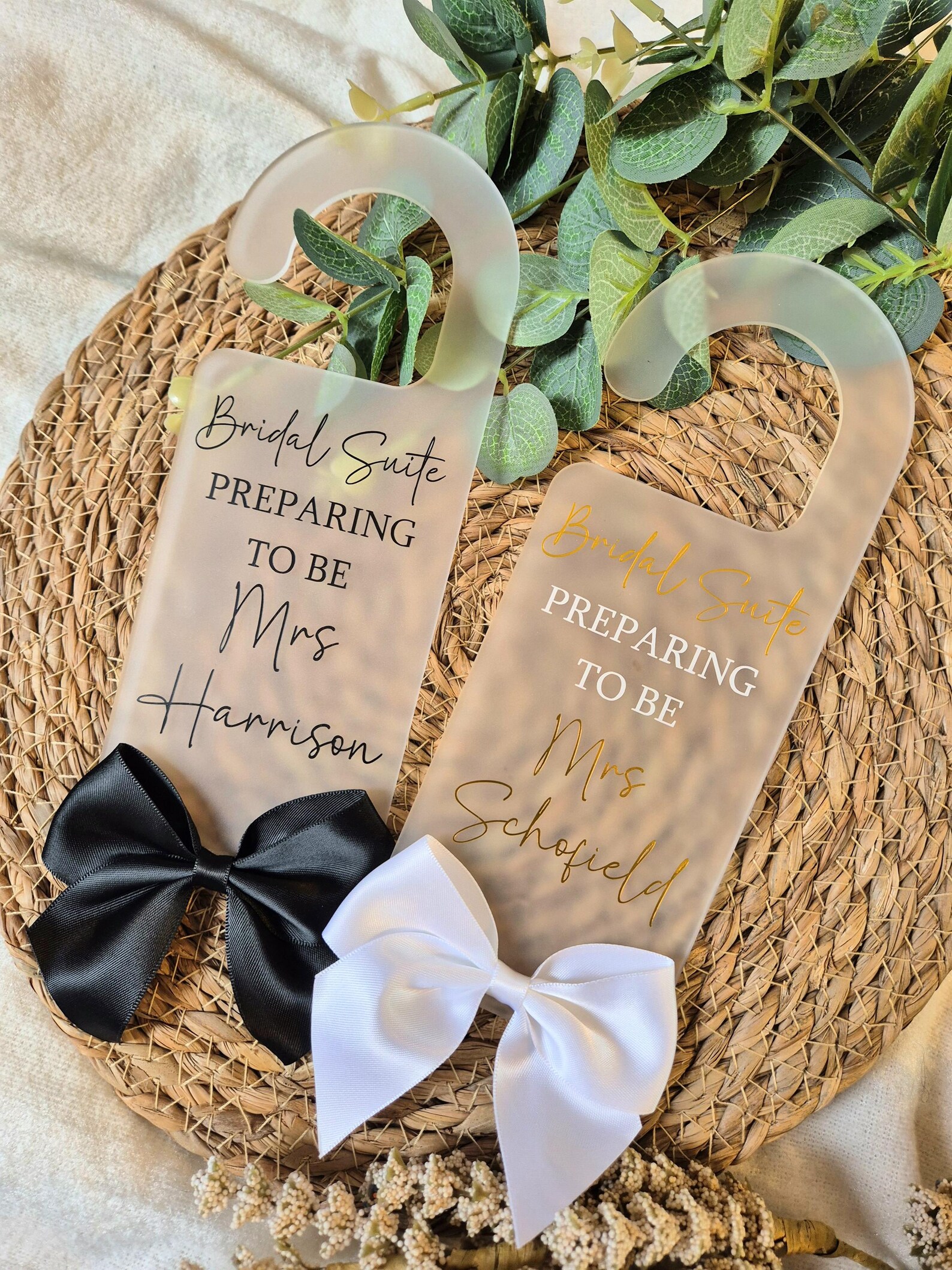 Personalized Bridal Suite Door Hanger: Frosted Acrylic With Satin Bow ...
