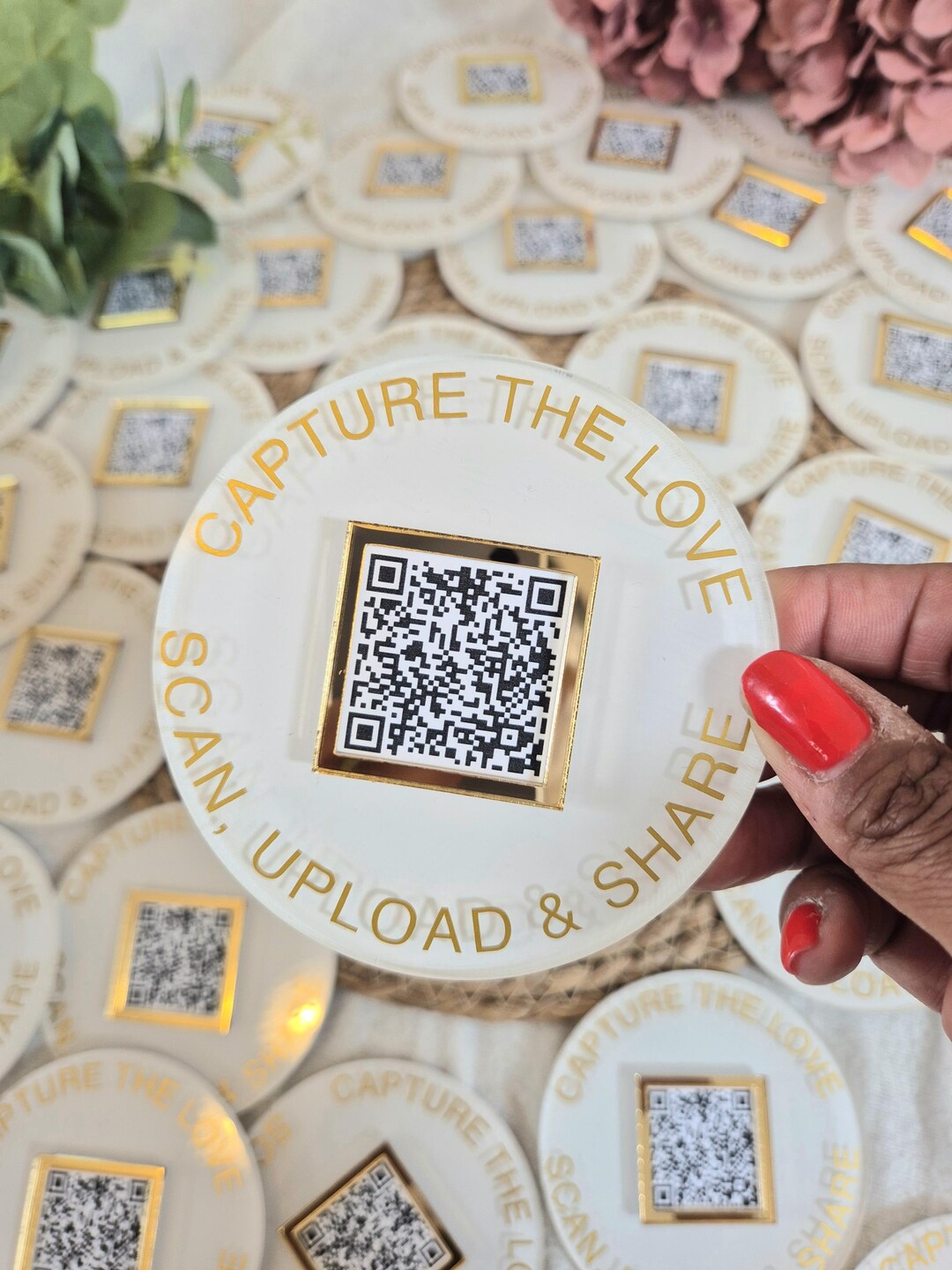 Wedding Photo Upload QR Code Discs: Painted Acrylic Table Decor - Etsy UK