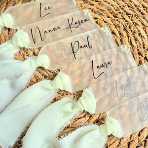 Frosted Pearl Wedding Place Names, Black Font, Name Tag, Table Decor ...