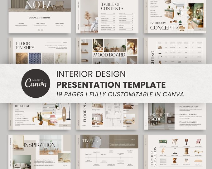 Interior Design Presentation Template, Concept Mood Board Template for Interior Designers, Canva ...
