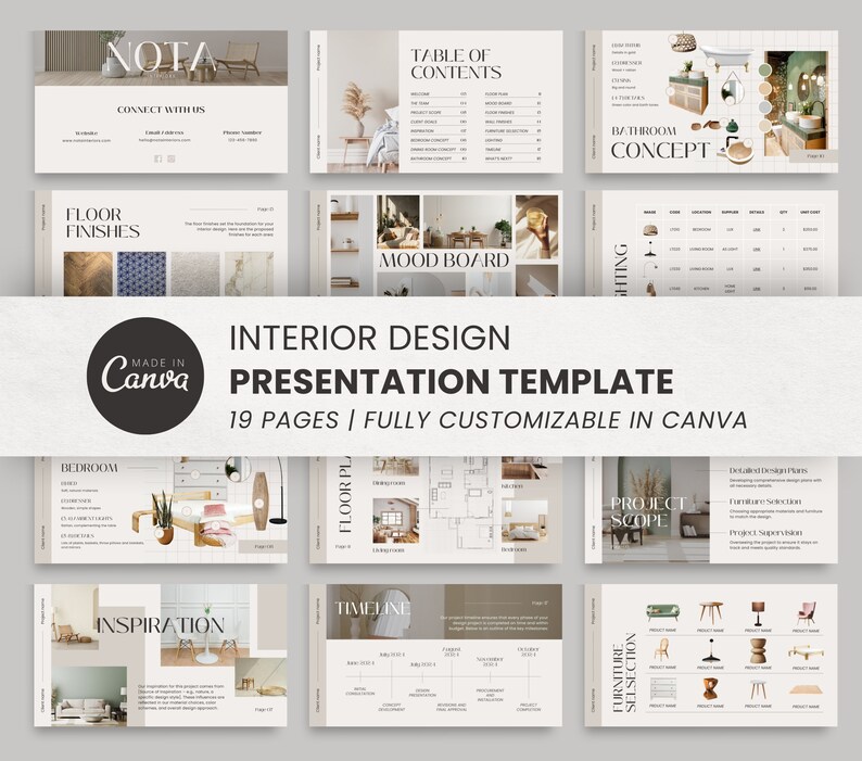 Interior Design Presentation Canva Template | Interior Design Proposal | Interior Design Mood ...