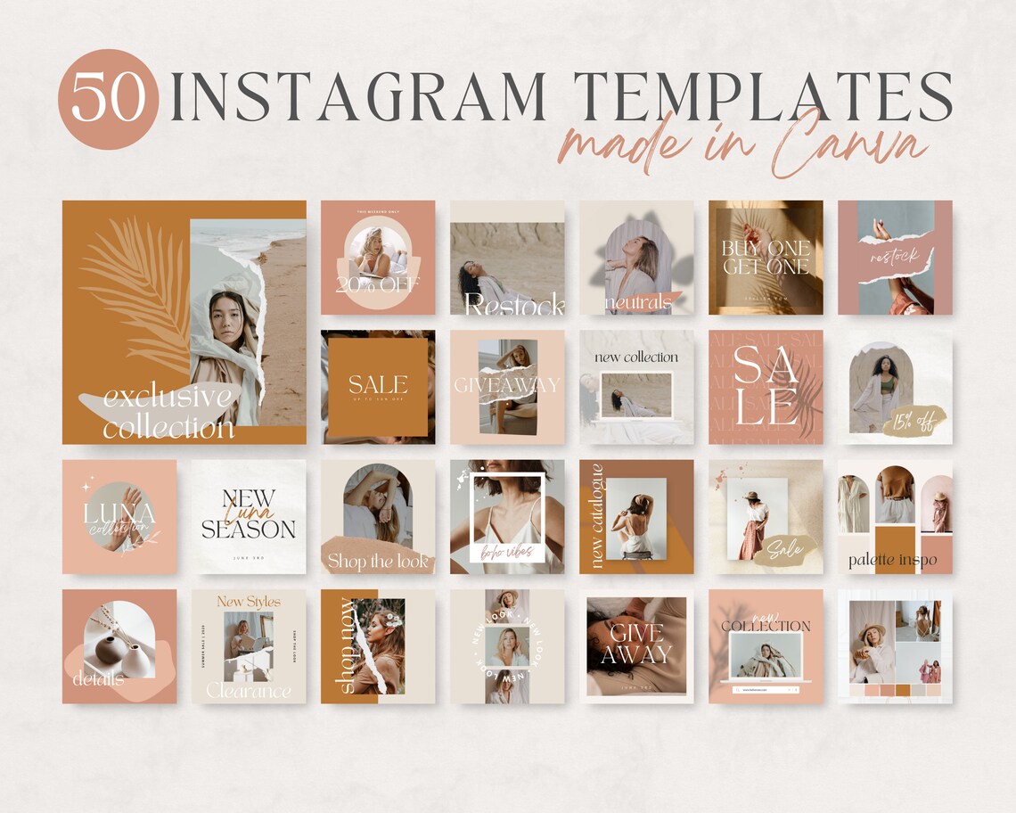 50 Instagram Templates Made in Canva Boho Rose Set of Instagram ...