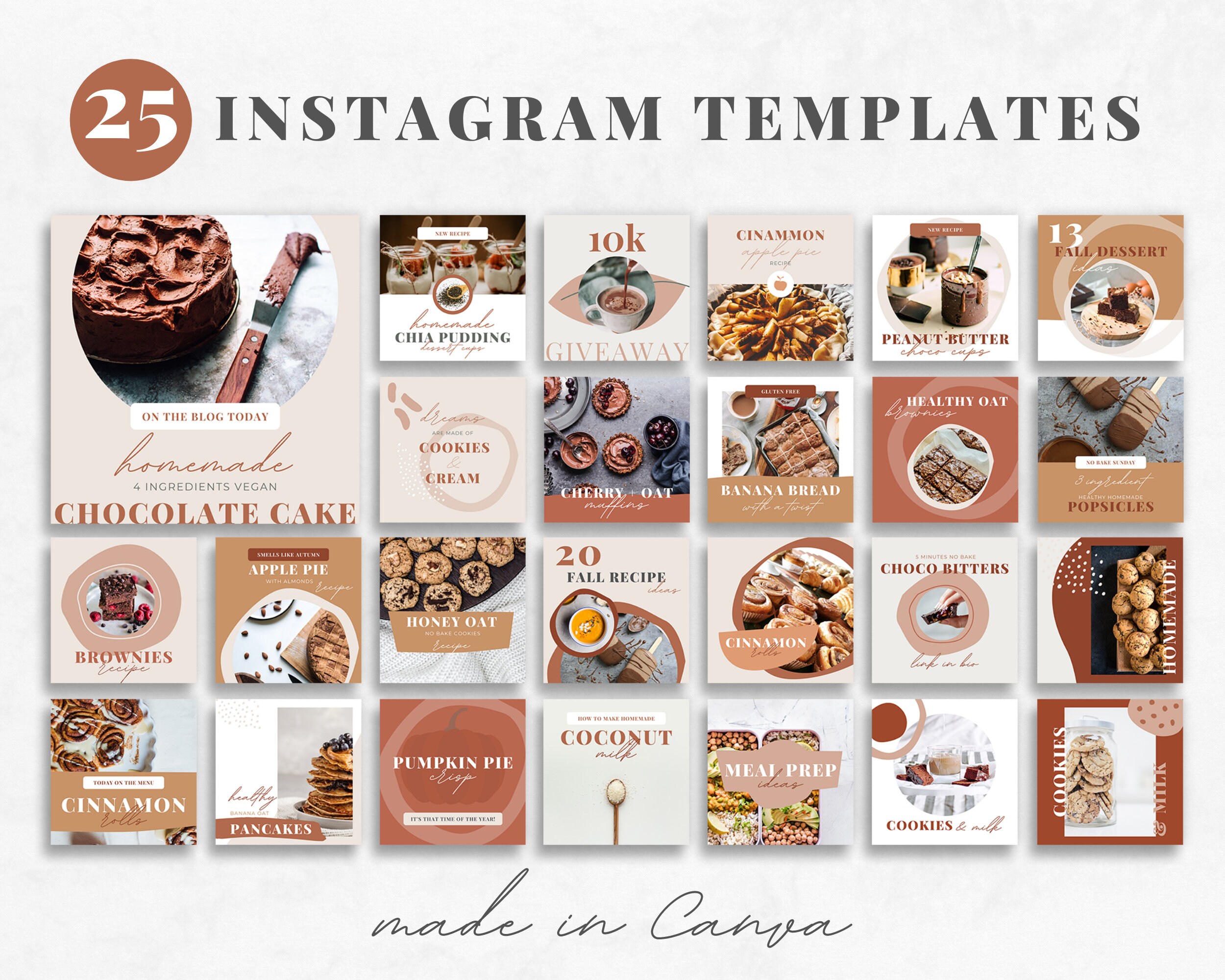 50 Instagram Templates Made in Canva 25 Post 25 Story Templates Food ...
