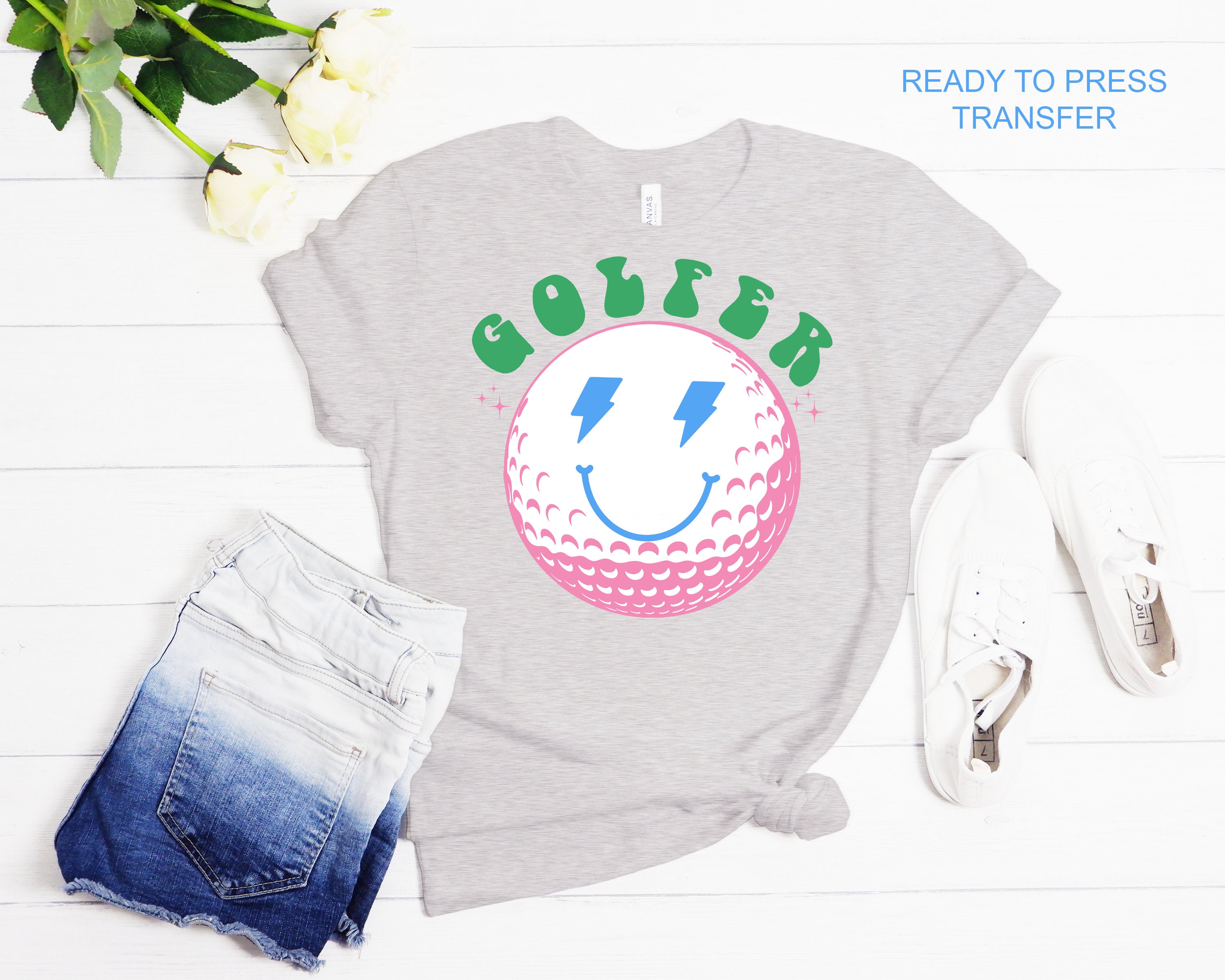 Retro Golf Smiley Face Tshirt Transfer - DTF Tshirt Heat Transfer ...
