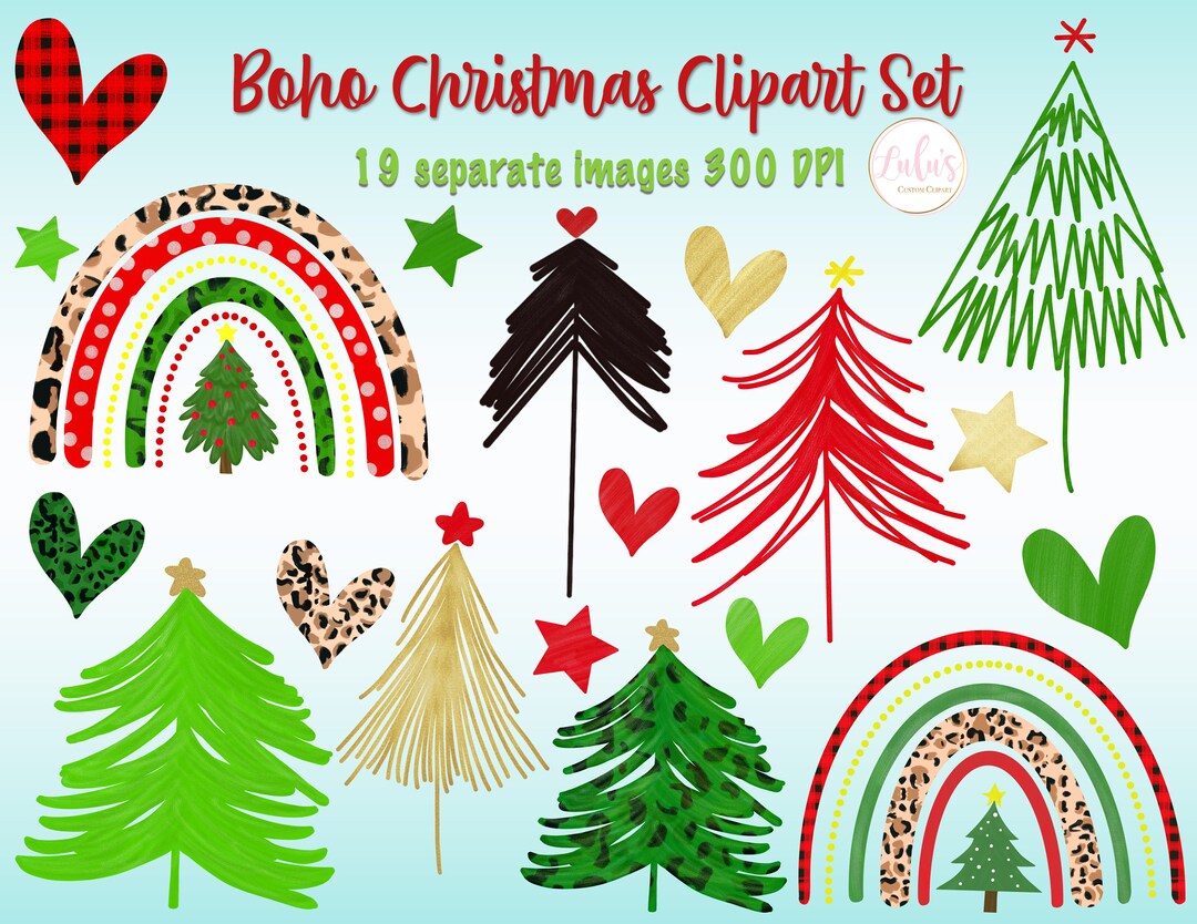 Boho Rainbow Christmas Clipart - Christmas Clipart - Boho Christmas ...