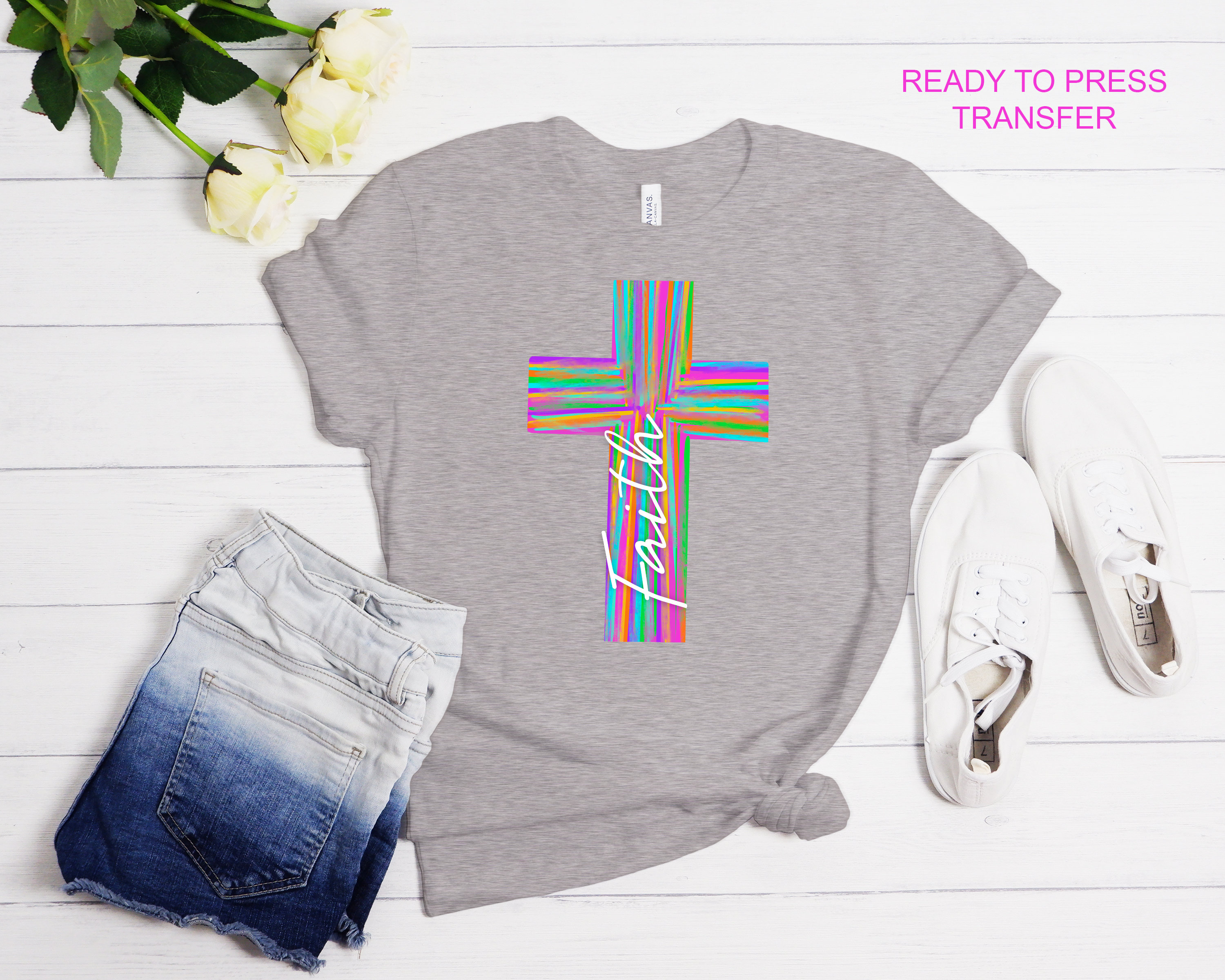 Faith Cross Tshirt Transfer - Cross Clipart - DTF Tshirt Heat Transfer ...