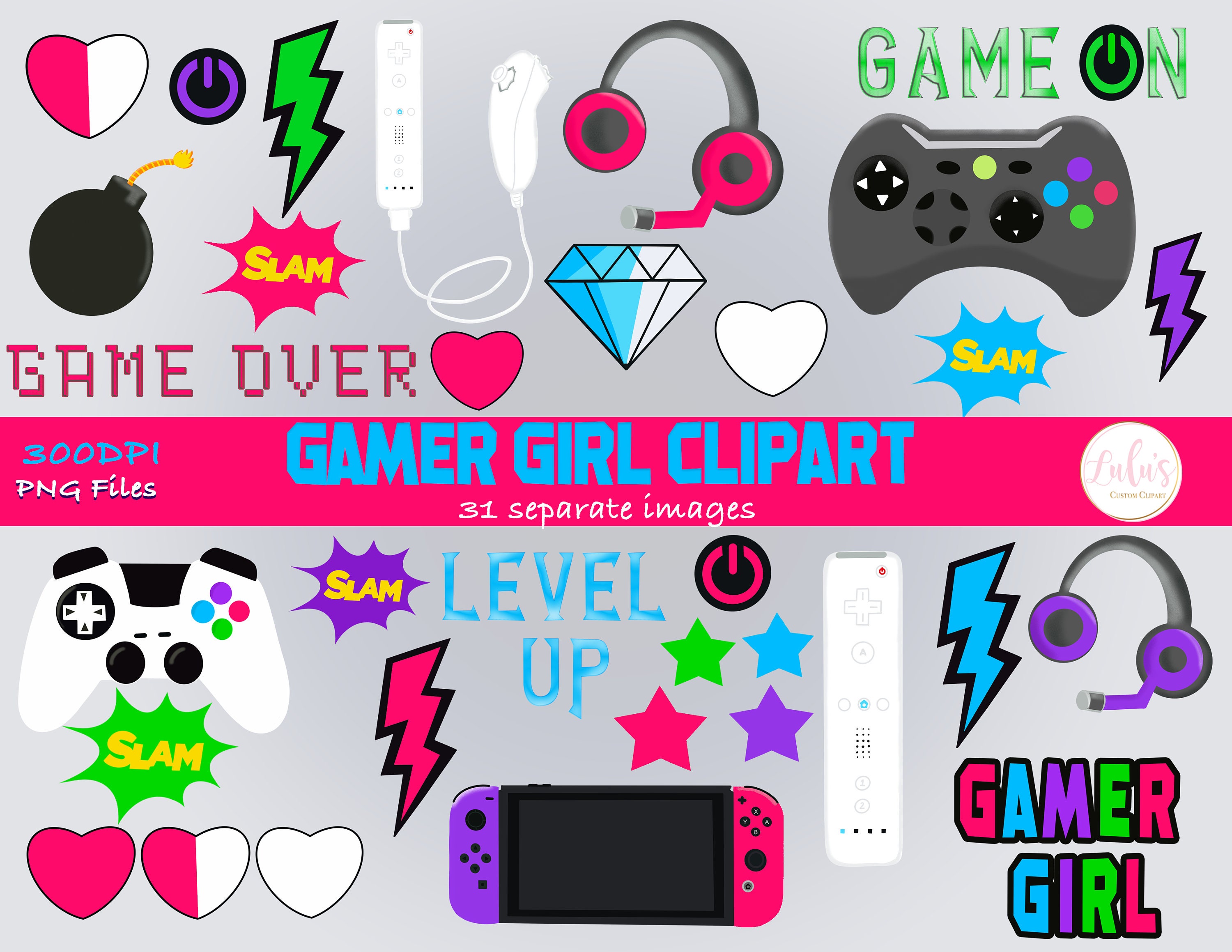Gaming Clipart Girl Gamer Clipart game on Clipart Gaming | Etsy