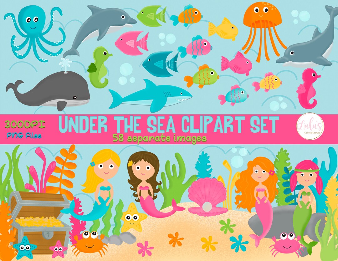 Under the Sea Clipart - Ocean Life Clipart - Mermaid Clipart - Fish ...