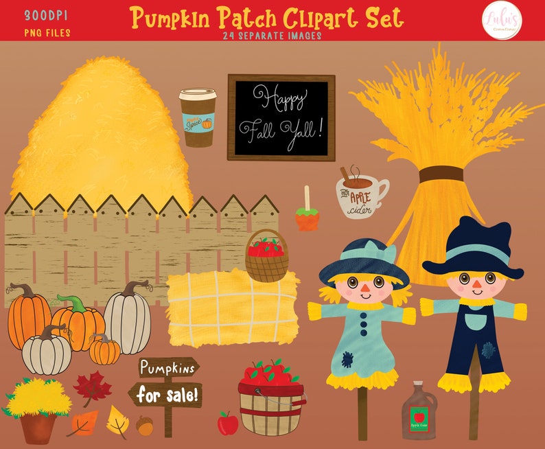 Pumpkin Patch Clipart Set Scarecrow Clipart Pumpkin - Etsy