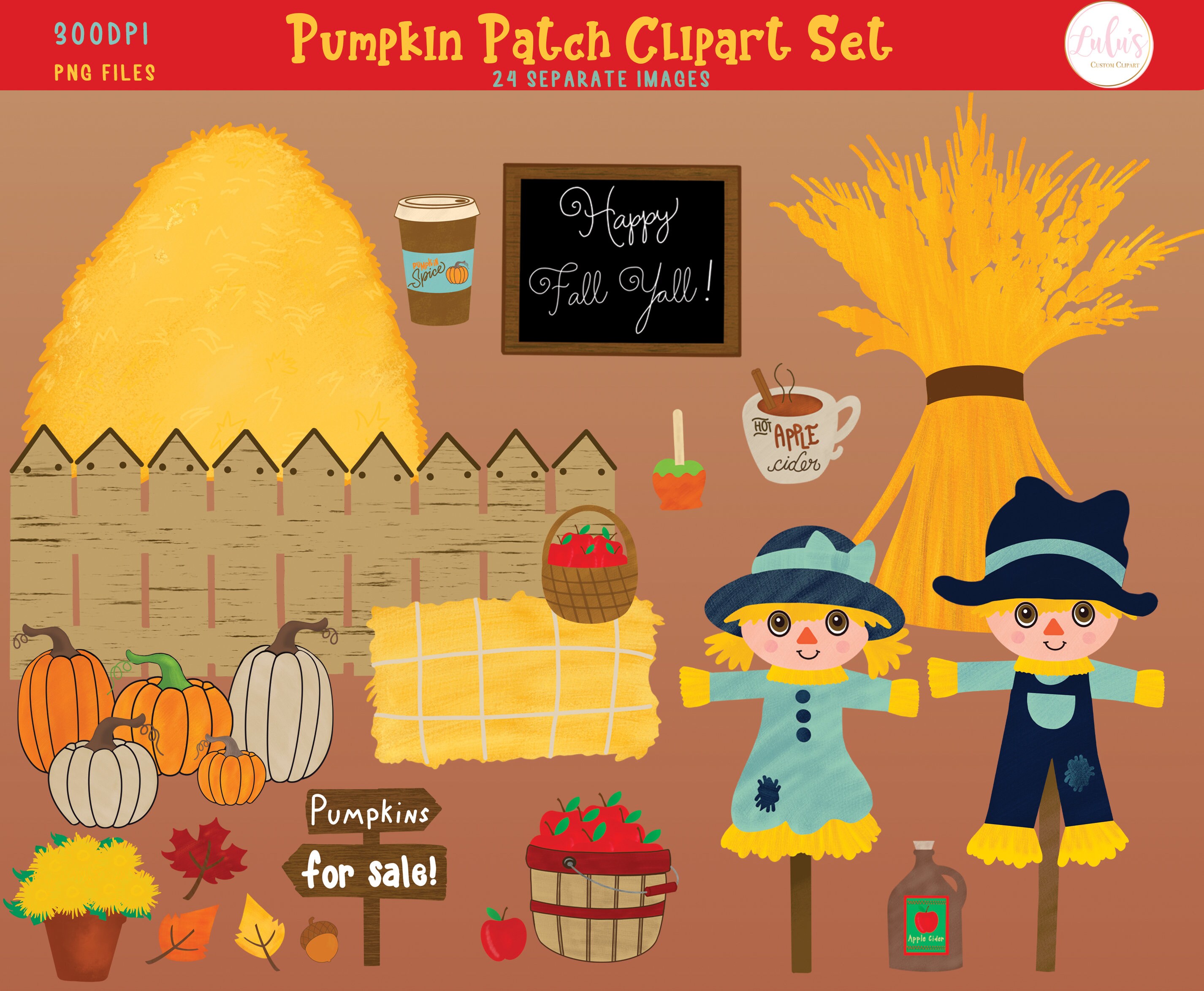 Pumpkin Patch Clipart Set Scarecrow Clipart Pumpkin - Etsy