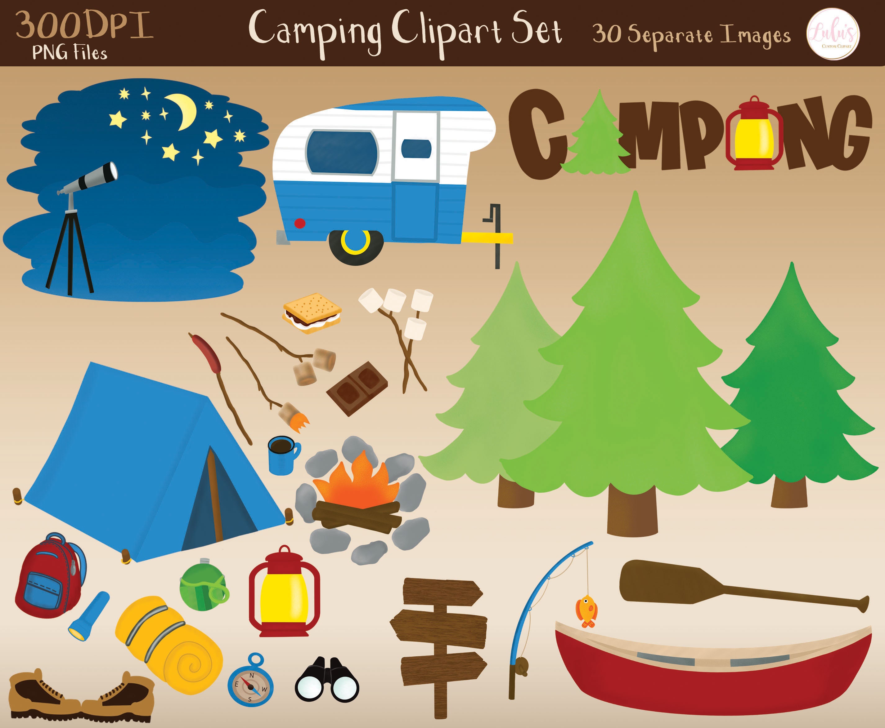Camping Clipart - Smores Clipart- Fishing Clipart -camper Clipart ...