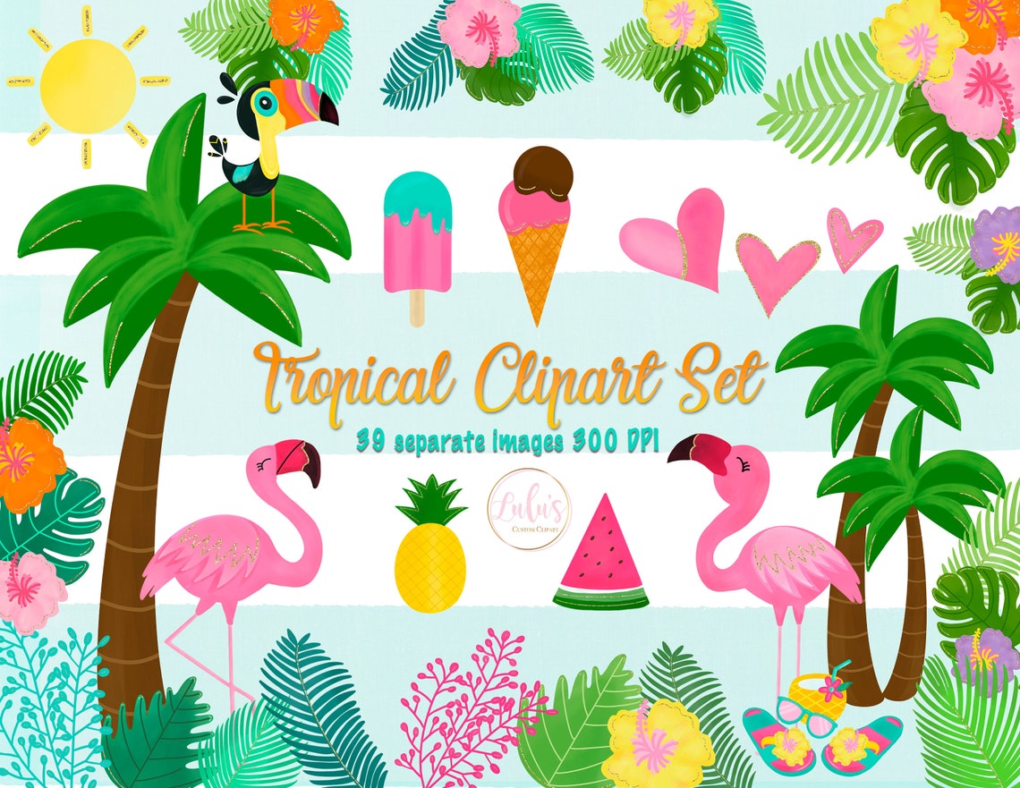 Tropical Clipart - Flamingo Clipart - Toucan Clipart - Flipflop Clipart ...