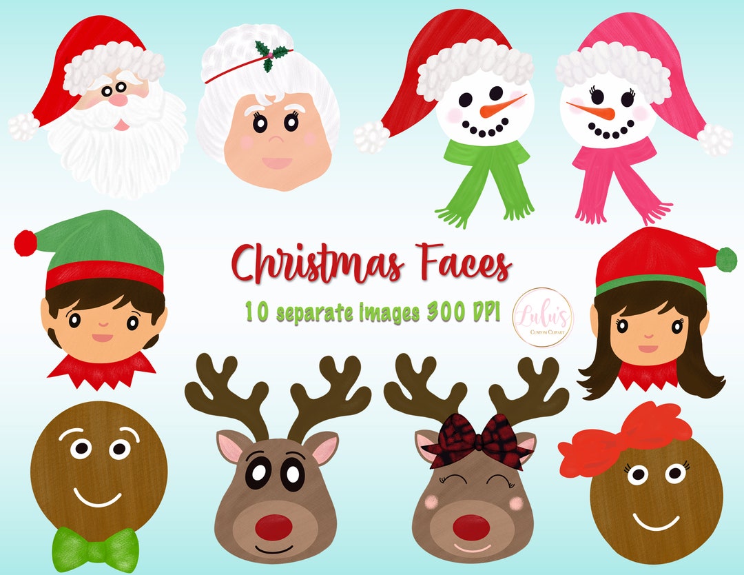 Christmas Faces Clipart - Santa Face Clipart - Snowman Face Clipart ...