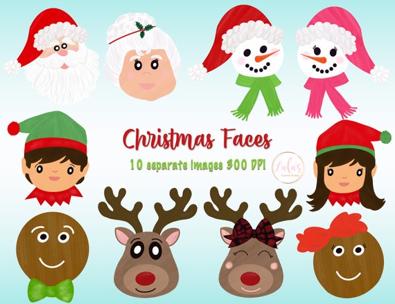Christmas Faces Clipart Santa Face Clipart Snowman Face | Etsy
