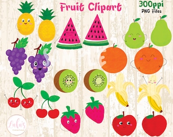 Kawaii Fruits Clipart Cute Fruits Clip Art Kawaii Food - Etsy