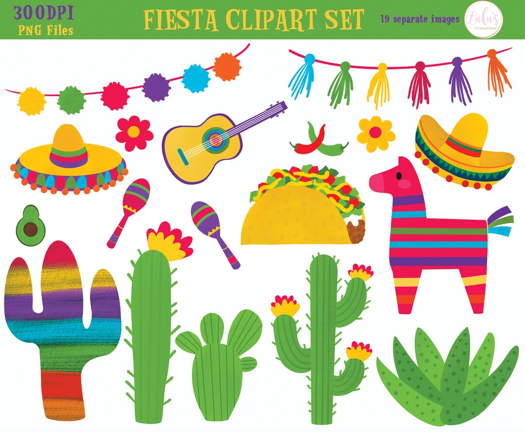 Fiesta Clipart Set Cinco De Mayo Clipart Taco Clipart Fiesta Birthday ...