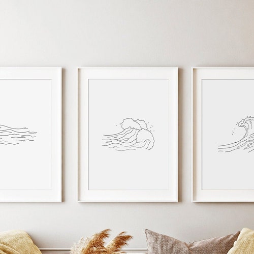 Wave Print Fine Line Print Digital Download Minimal | Etsy