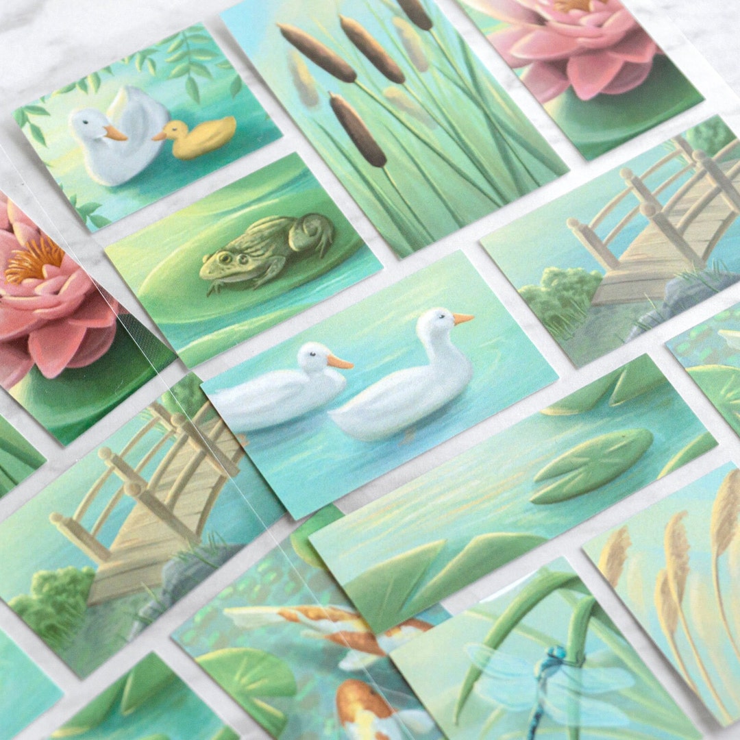 Quiet Pond Sticker Sheets | Journal Stickers With a Koi Pond, Ducks ...