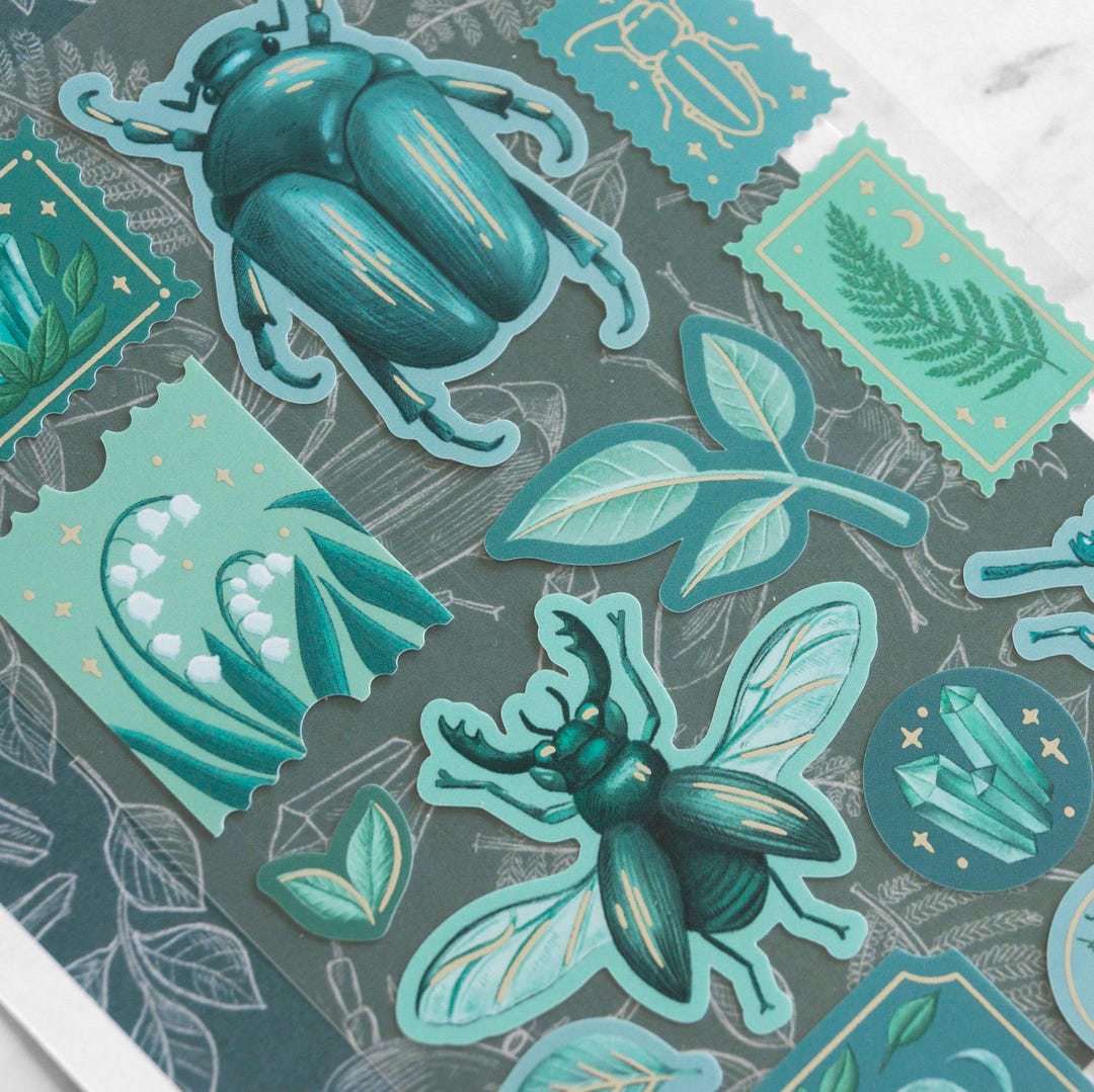Mystical Beetles Sticker Sheet With Silver Foil Details | Journal ...