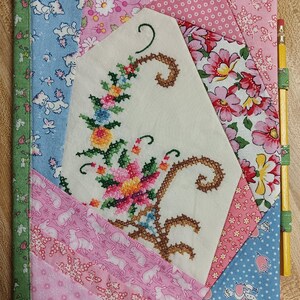 Notebook Journal Cover, Cross-stitched Roses & Swirls, Vintage ...