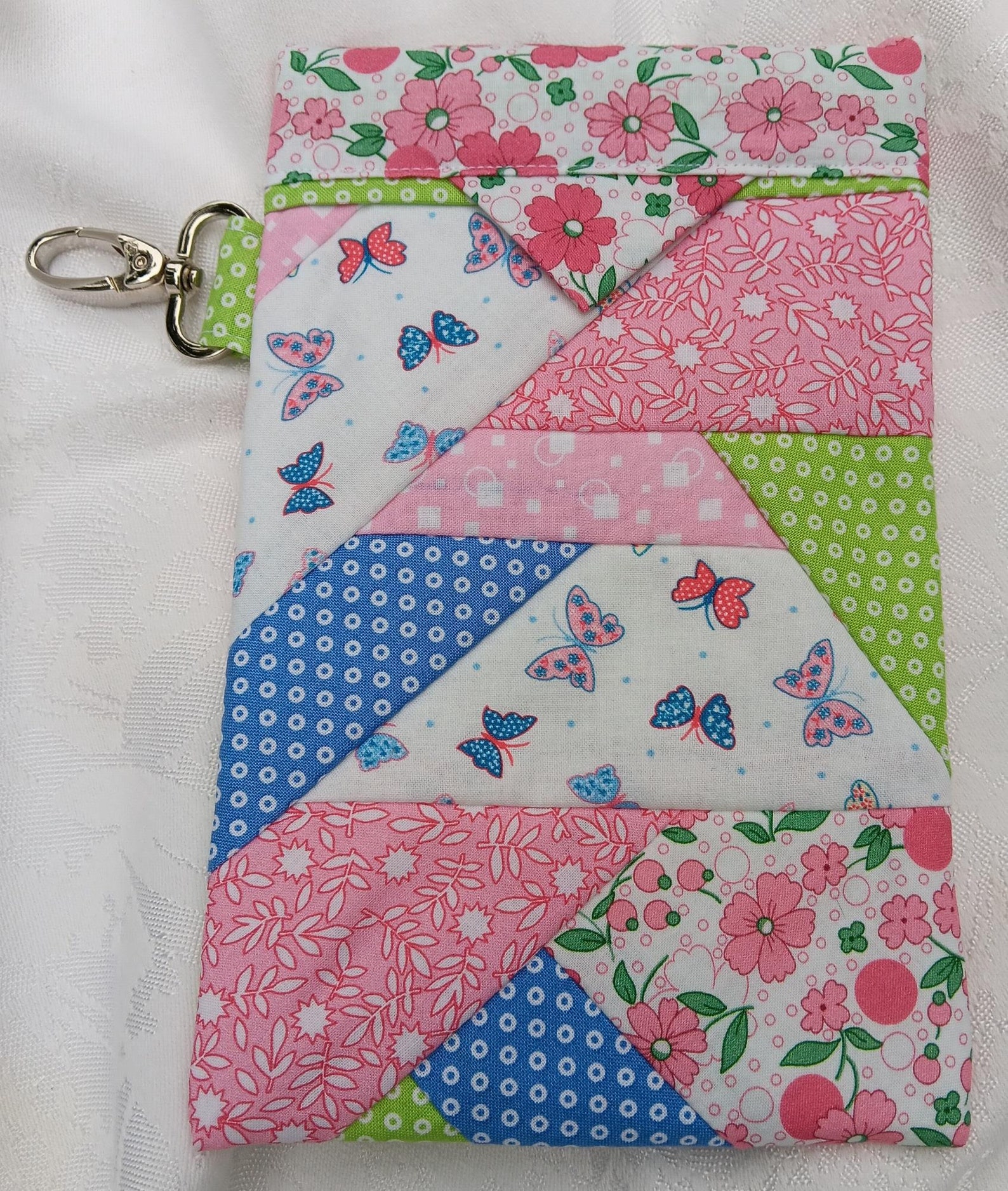 Small Purse, Clip-on Bag, Pink Rose, Blue Daisy, Repurposed Linen ...
