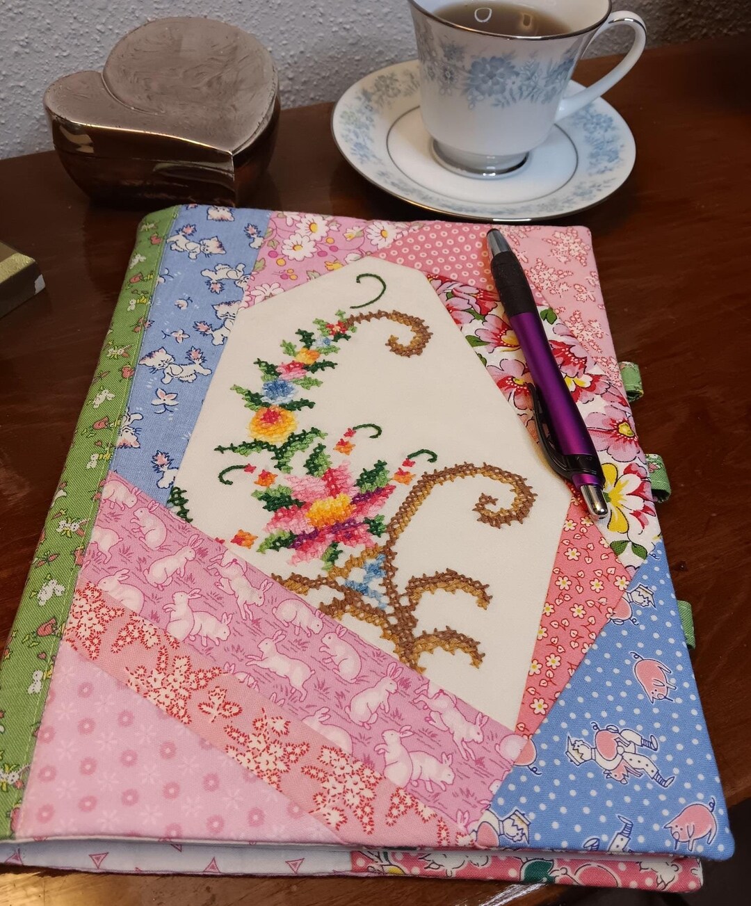 Notebook Journal Cover, Cross-stitched Roses & Swirls, Vintage ...