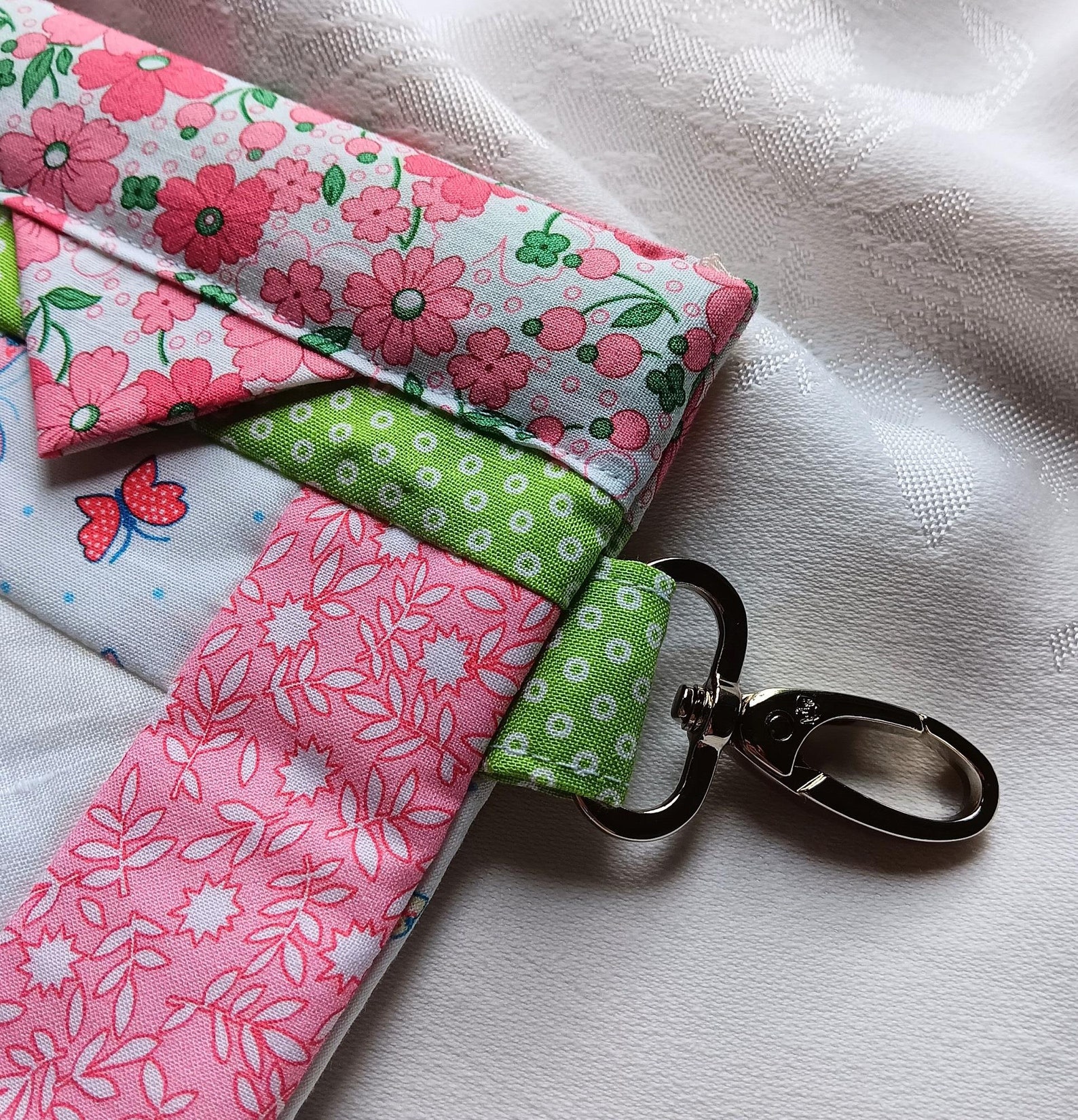 Small Purse, Clip-on Bag, Pink Rose, Blue Daisy, Repurposed Linen ...