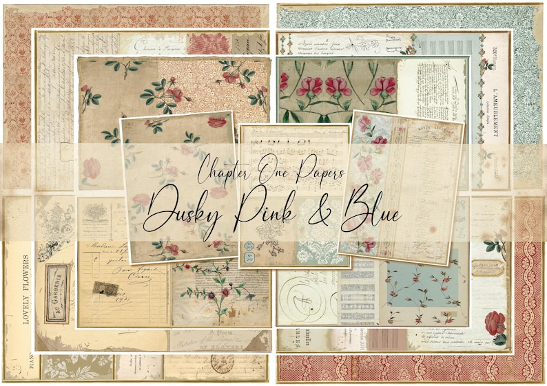 Dusky Pink & Blue Junk Journal Papers - Etsy