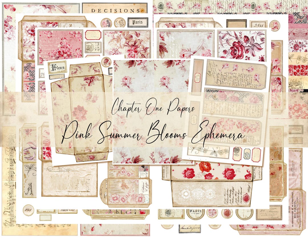 Pink Summer Blooms Ephemera Junk Journal Kit - Etsy