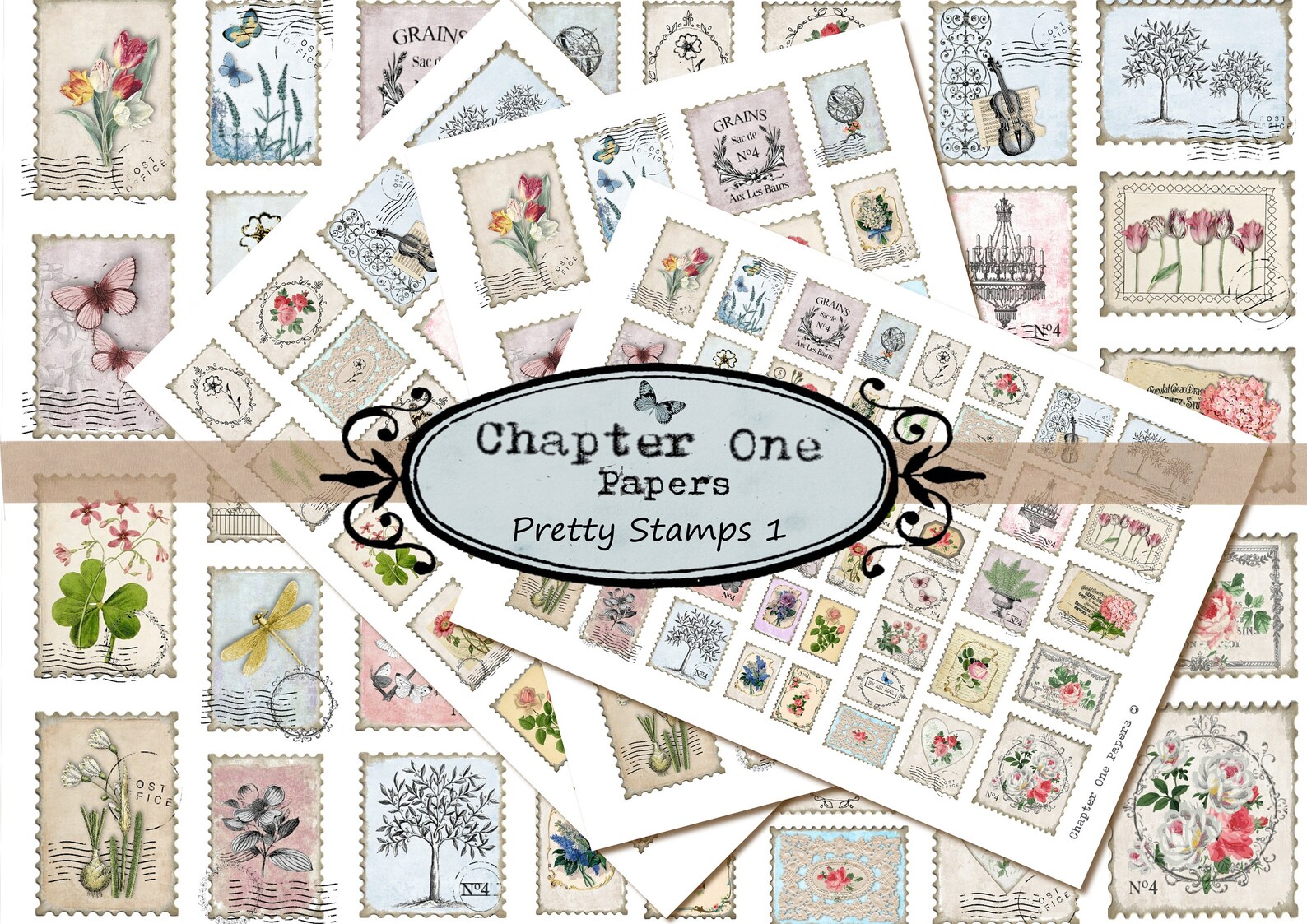 Pretty Stamps 1 Ephemera faux Digital Kit A4 SIZE for - Etsy UK