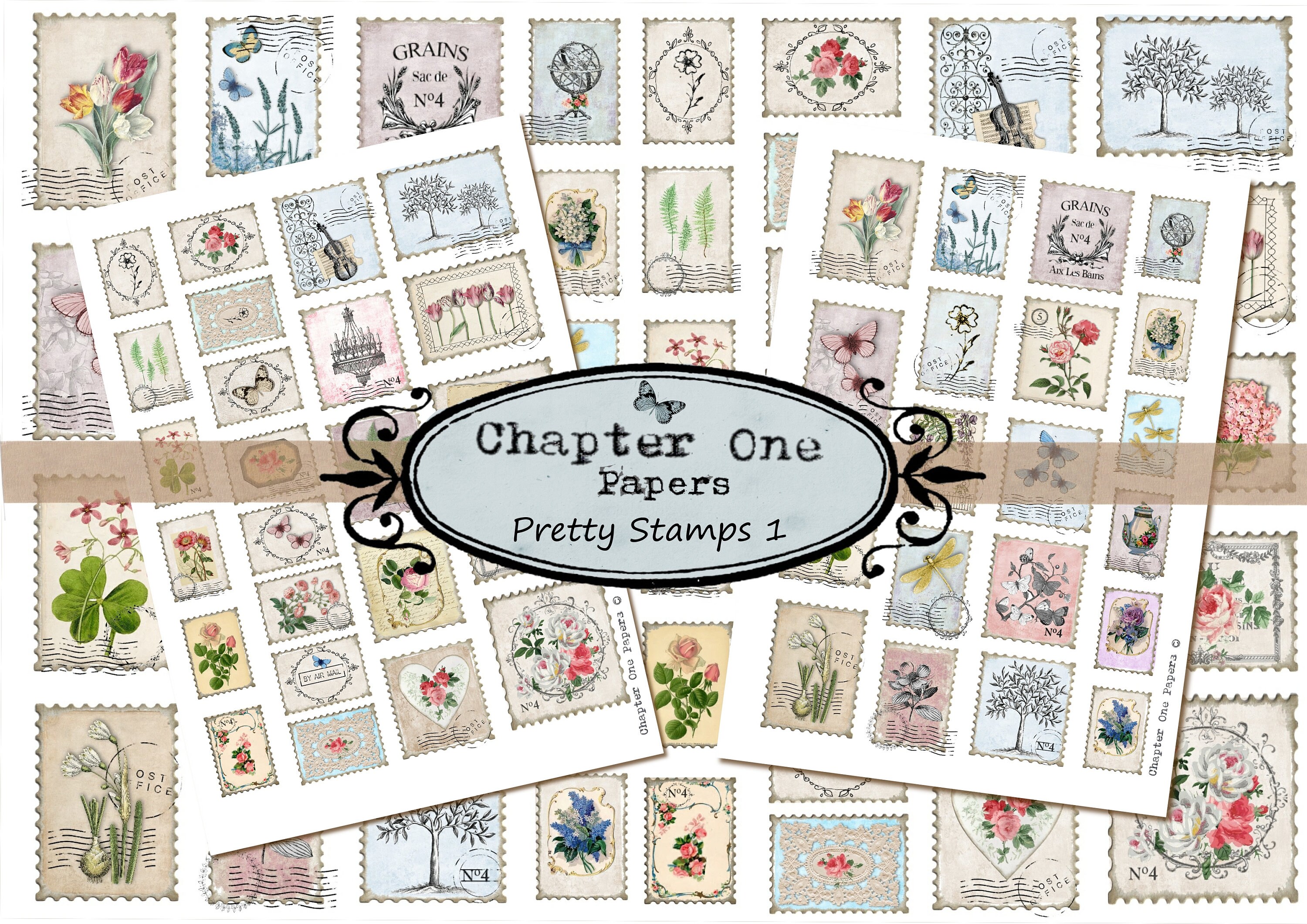 Pretty Stamps 1 Ephemera faux Digital Kit US LETTER SIZE | Etsy