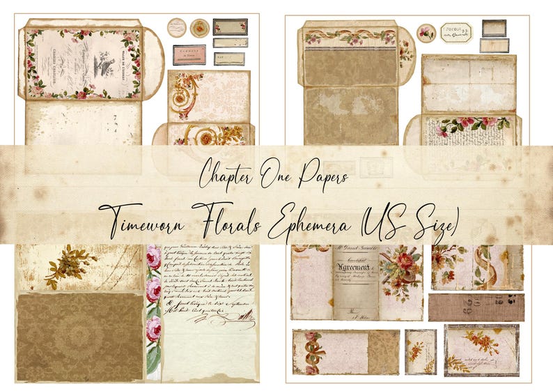 Timeworn Florals Ephemera Junk Journal Kit (US Letter Size) - Etsy