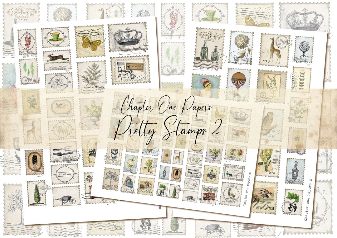 Pretty Stamps 2 Ephemera faux Digital Kit US LETTER SIZE for Instant ...