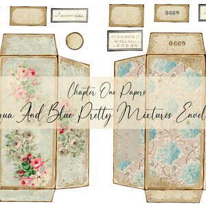Aqua & Blue Pretty Mixtures Envelopes Junk Journal Ephemera Kit (US ...