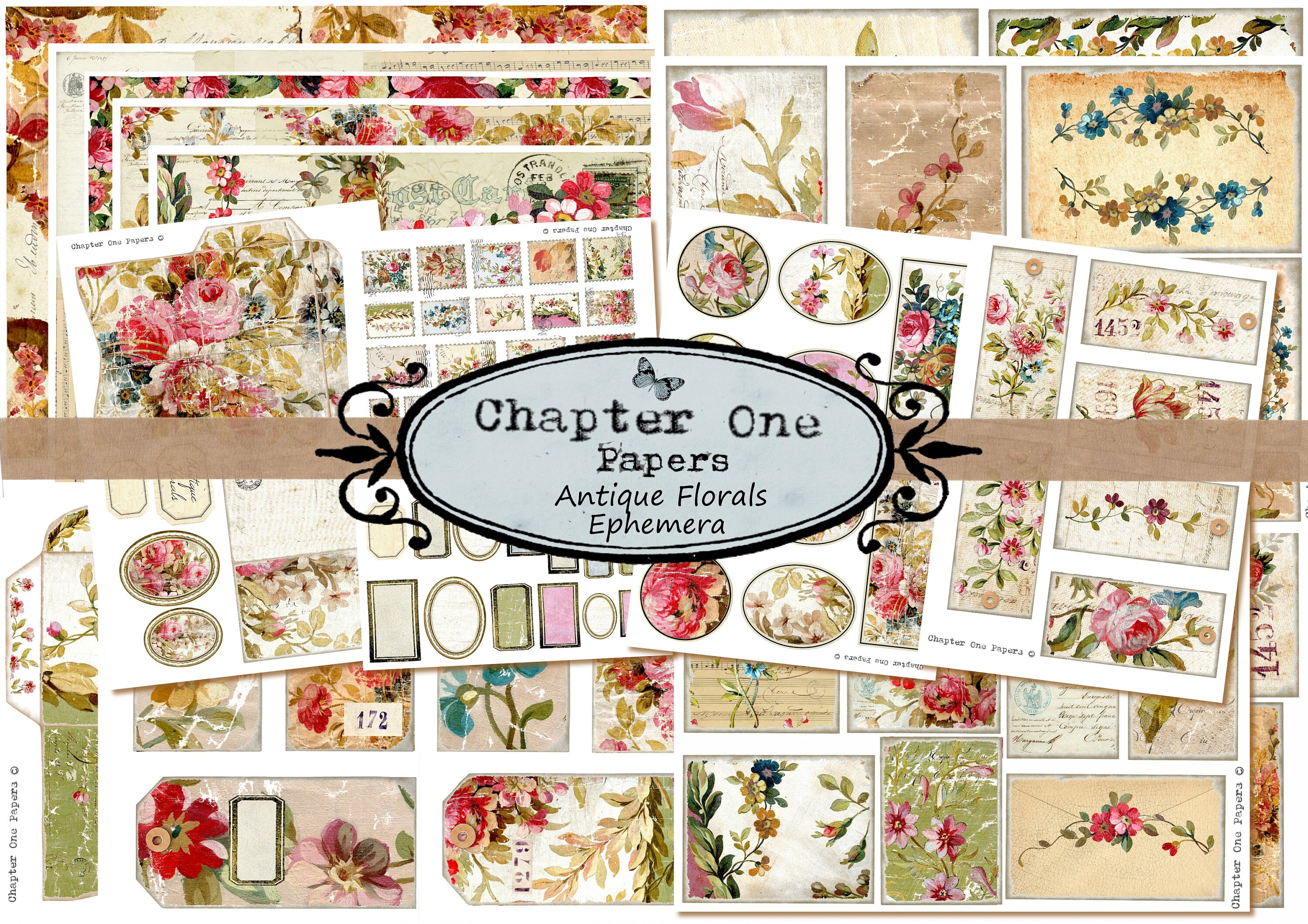 Antique Florals Ephemera Junk Journal Digital Kit US Letter - Etsy