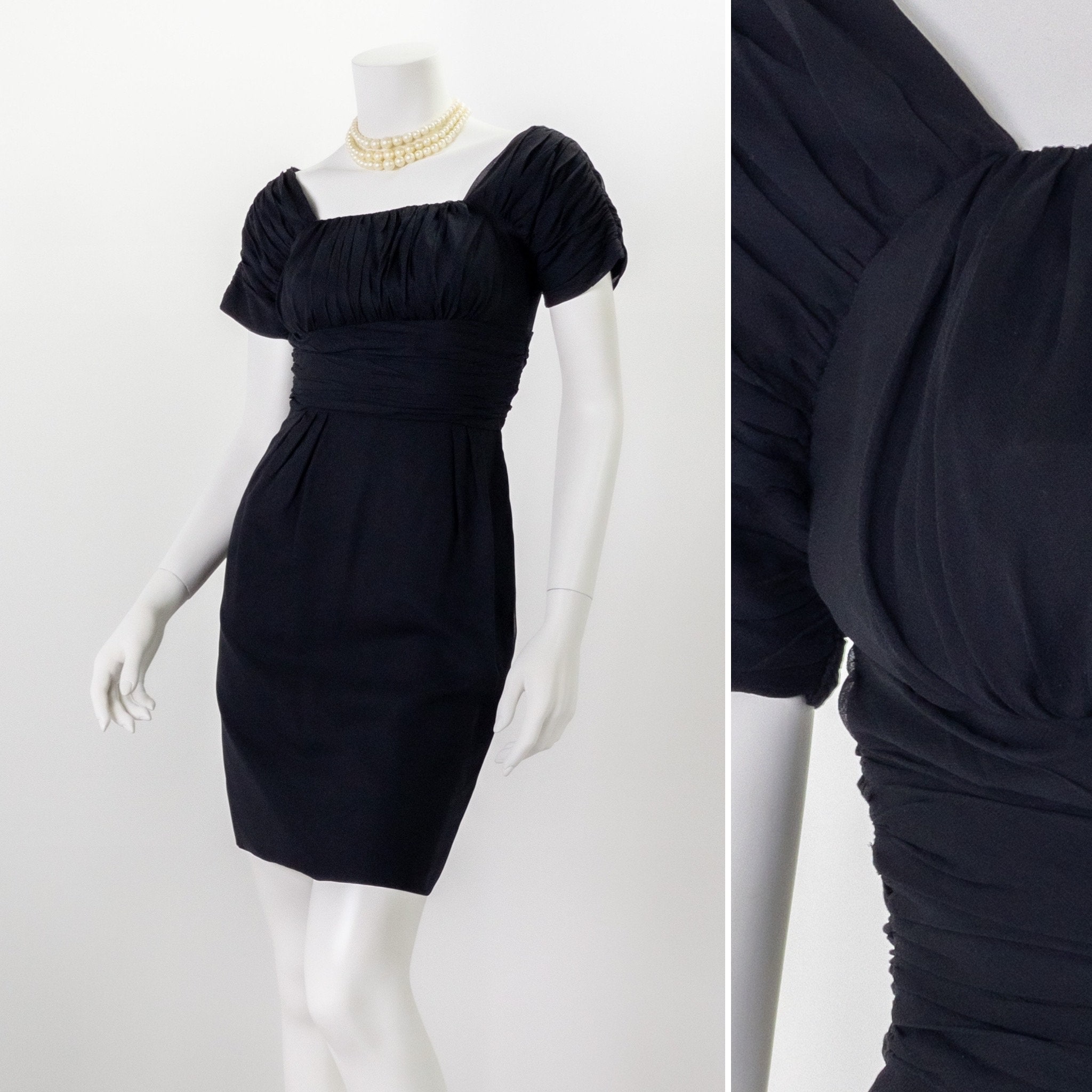 Vintage 1950s Pin up Dress, Black Silk Chiffon Cocktail Dress With ...