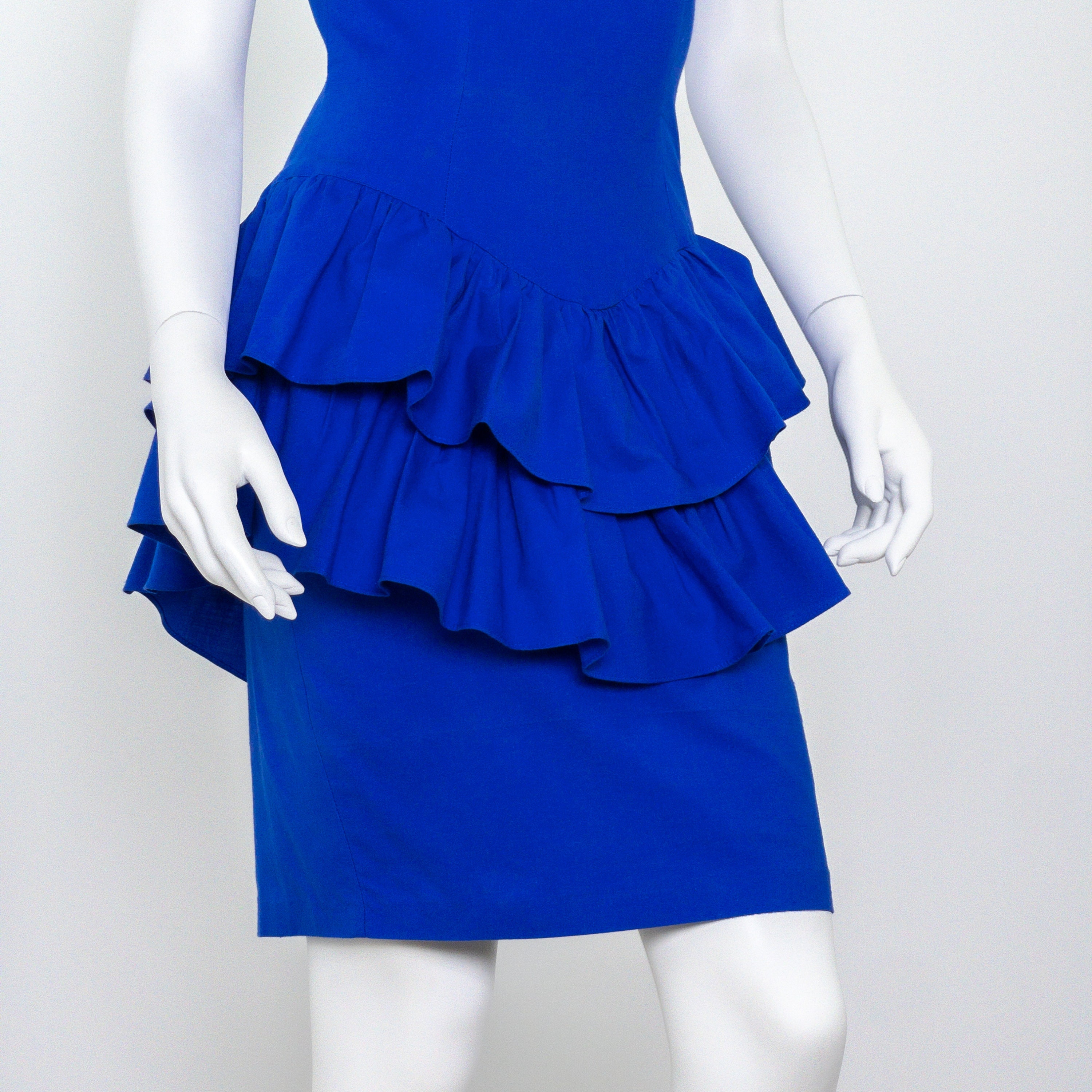 Vintage 1980s Dress, Blue Off-shoulder Sheath With Double Ruffled ...