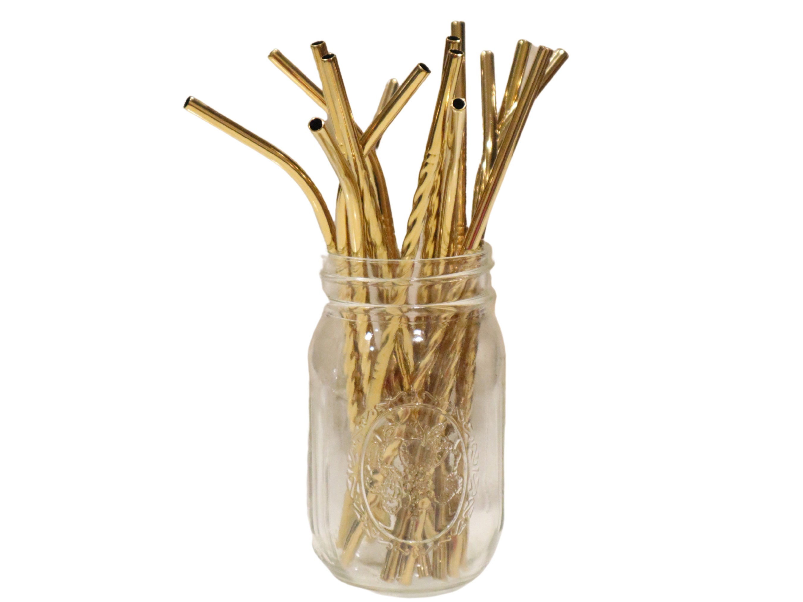 Gold Twist Straw Set, Reusable Straws, Metal Straws, Eco Friendly ...