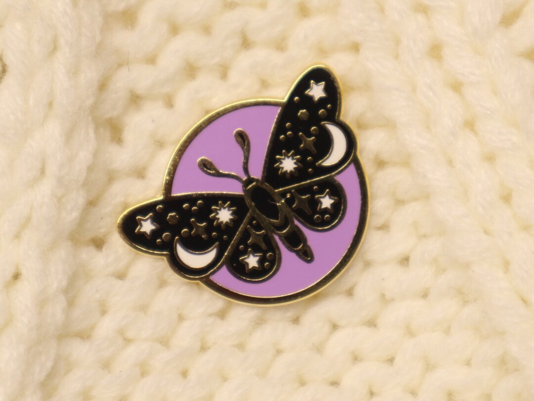 Night Moth Pin, Moon Enamel Pin, Moth Pin, Galaxy Pin, Planner ...