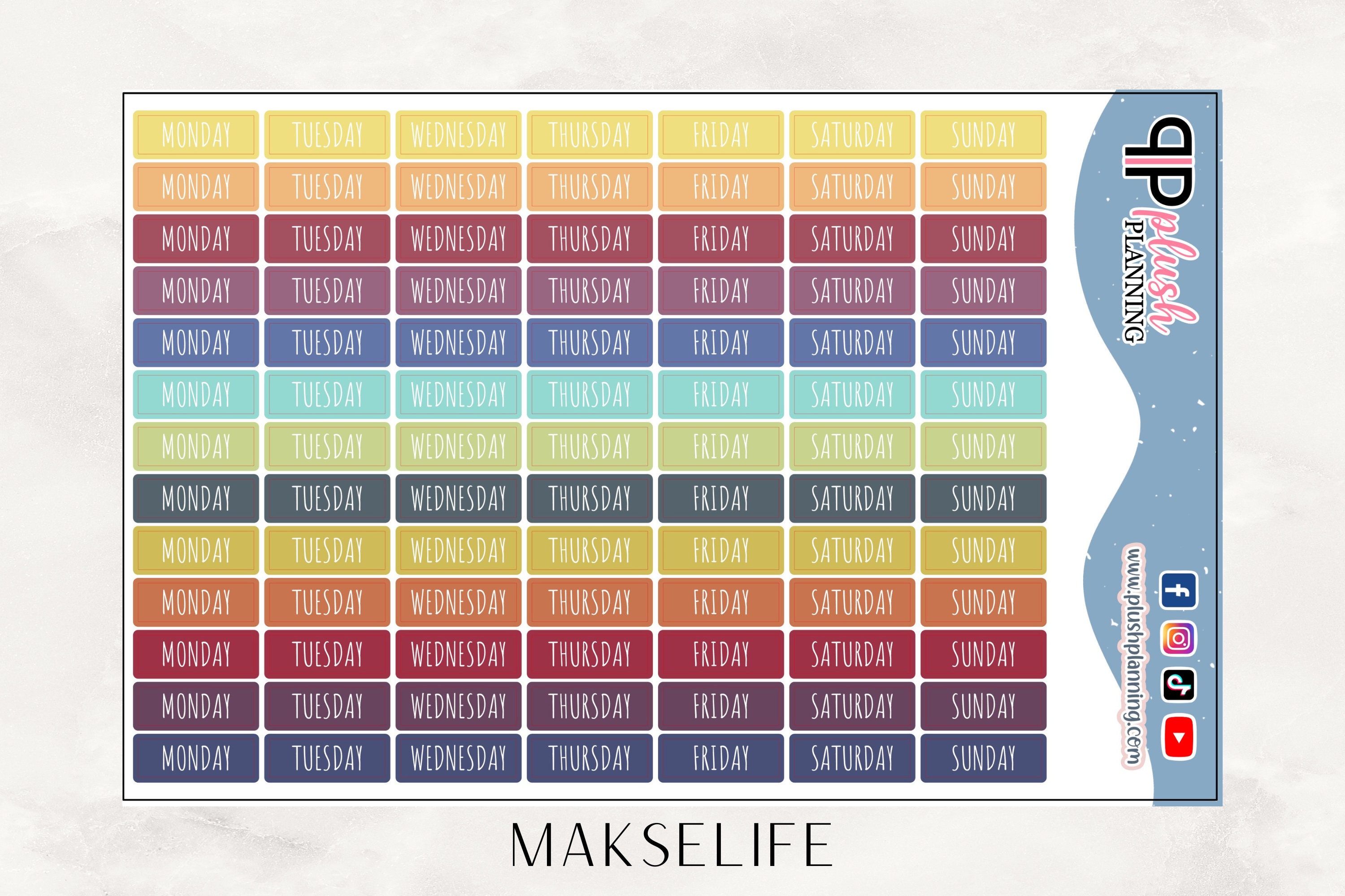 Individual Days of the Week Covers Planner Stickers, Various Colors ...