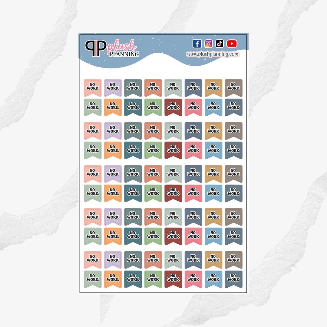 No Work Flags Tracker Planner Stickers, Plush Planning Colors ...