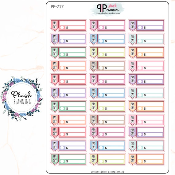 PAYDAY FLAGS & Check Label Planner Stickers Mix Colors Plush - Etsy