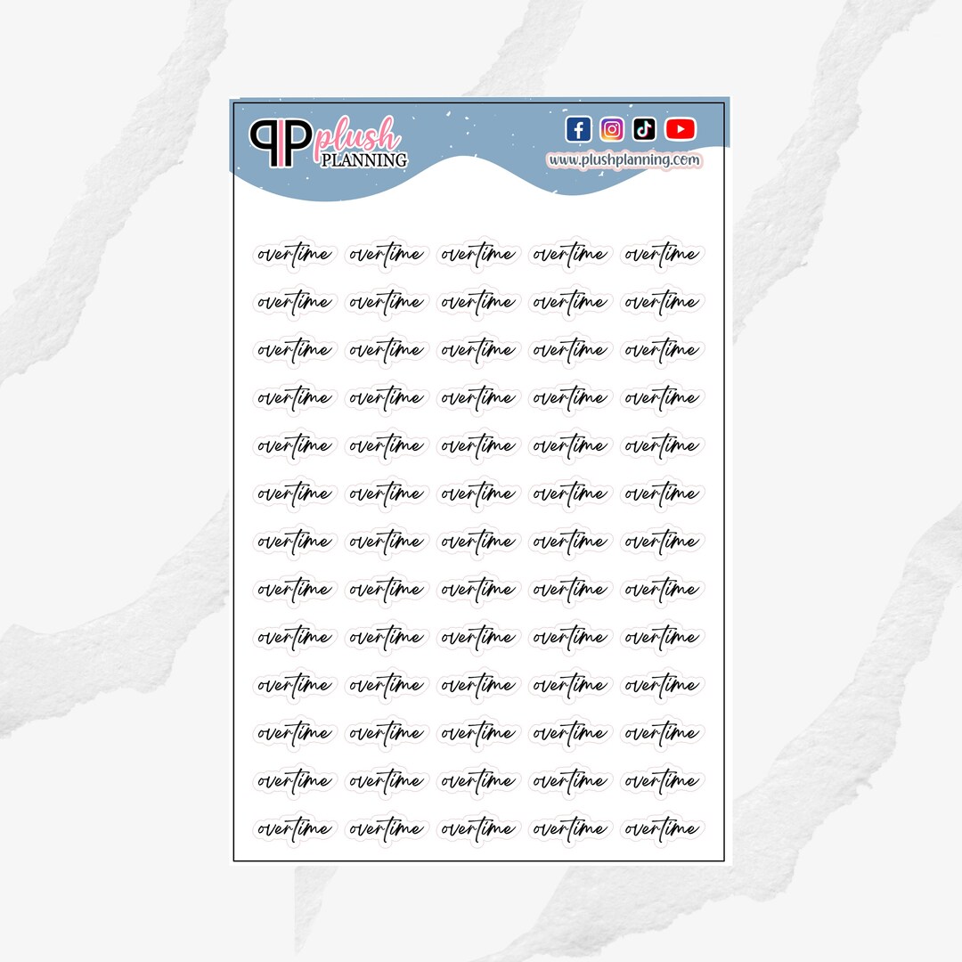 Overtime Script Planner Stickers, Black Color, Cursive Font, Plush ...