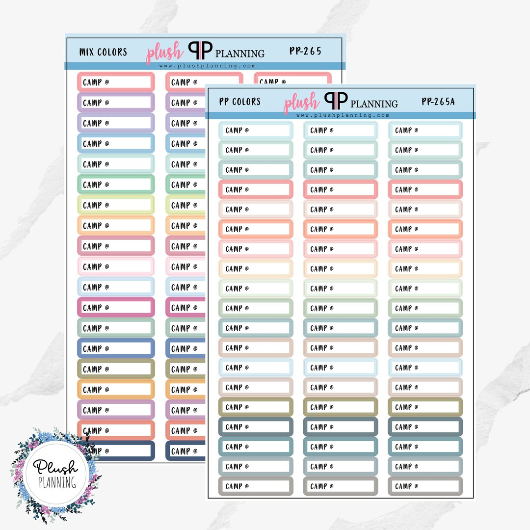 Summer Camp Label Tracker Planner Stickers, Mix Colors, PP Colors ...