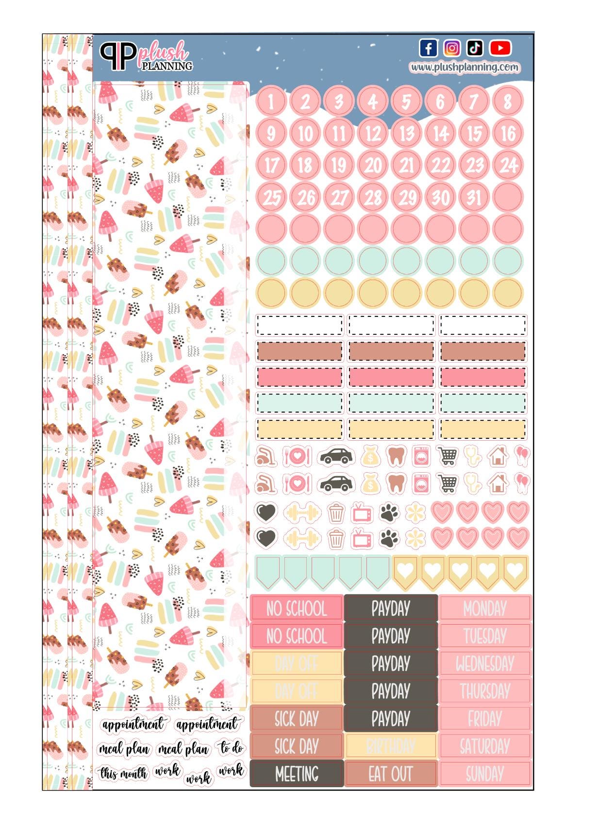 Popsicles Ice Cream Design Planner Stickers, Laurel Denise Monthly ...