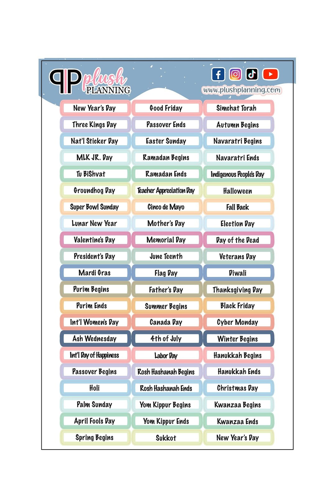 Kit Yearly Holidays Script Label Planner Stickers, Functional Planner ...