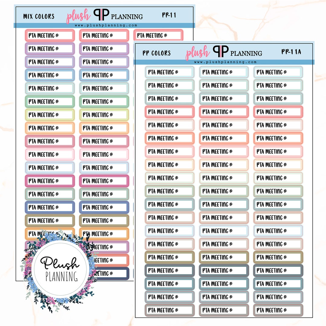 PTA MEETING Planner Stickers PTA Meeting Tracker Mix Colors - Etsy